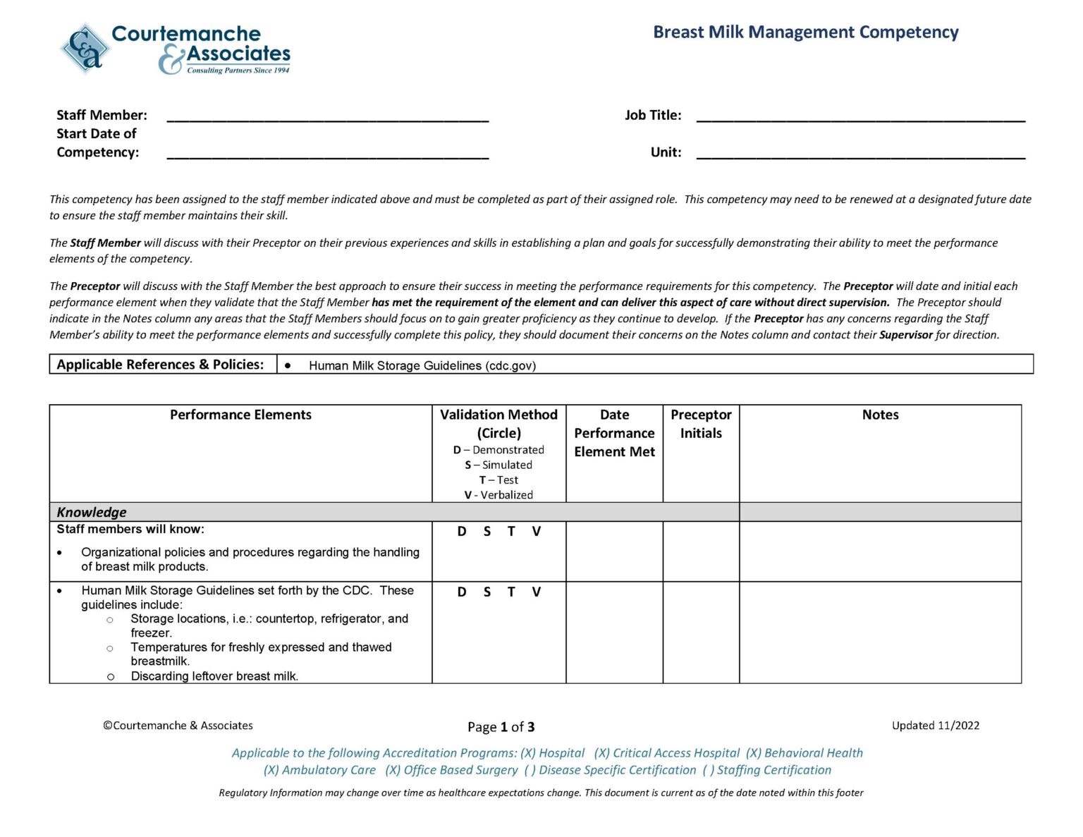 Breast Milk Competency Assessment Tool | C&A