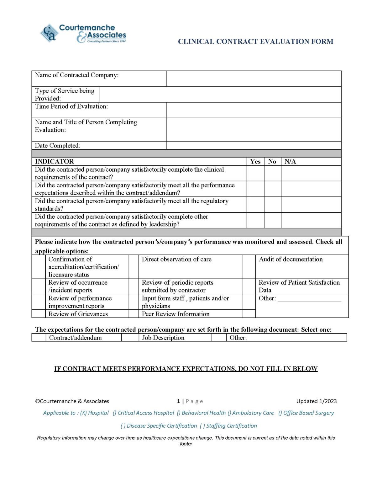Evaluation Checklist Tool for Clinical Contracts | C&A