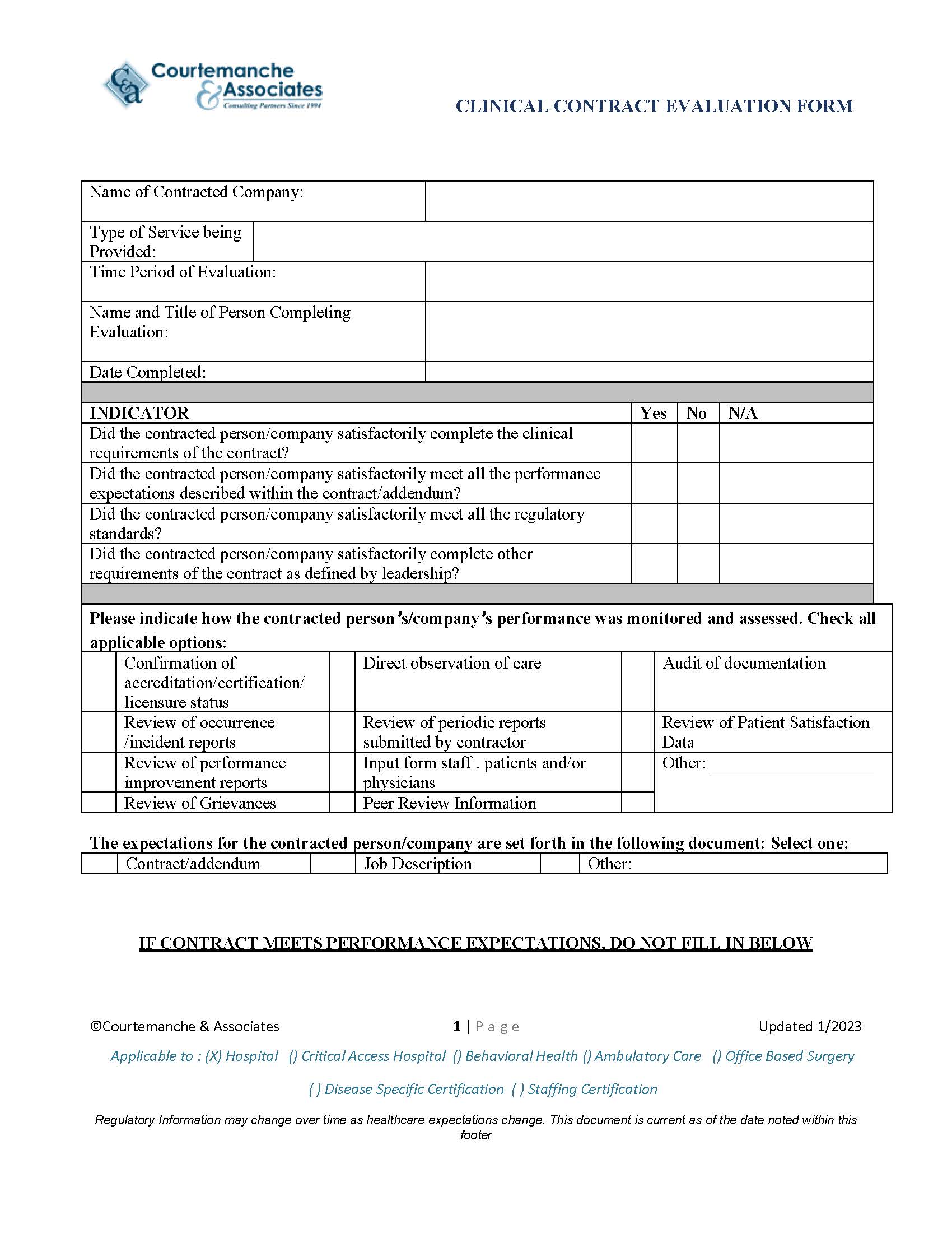 Evaluation Checklist Tool for Clinical Contracts | C&A