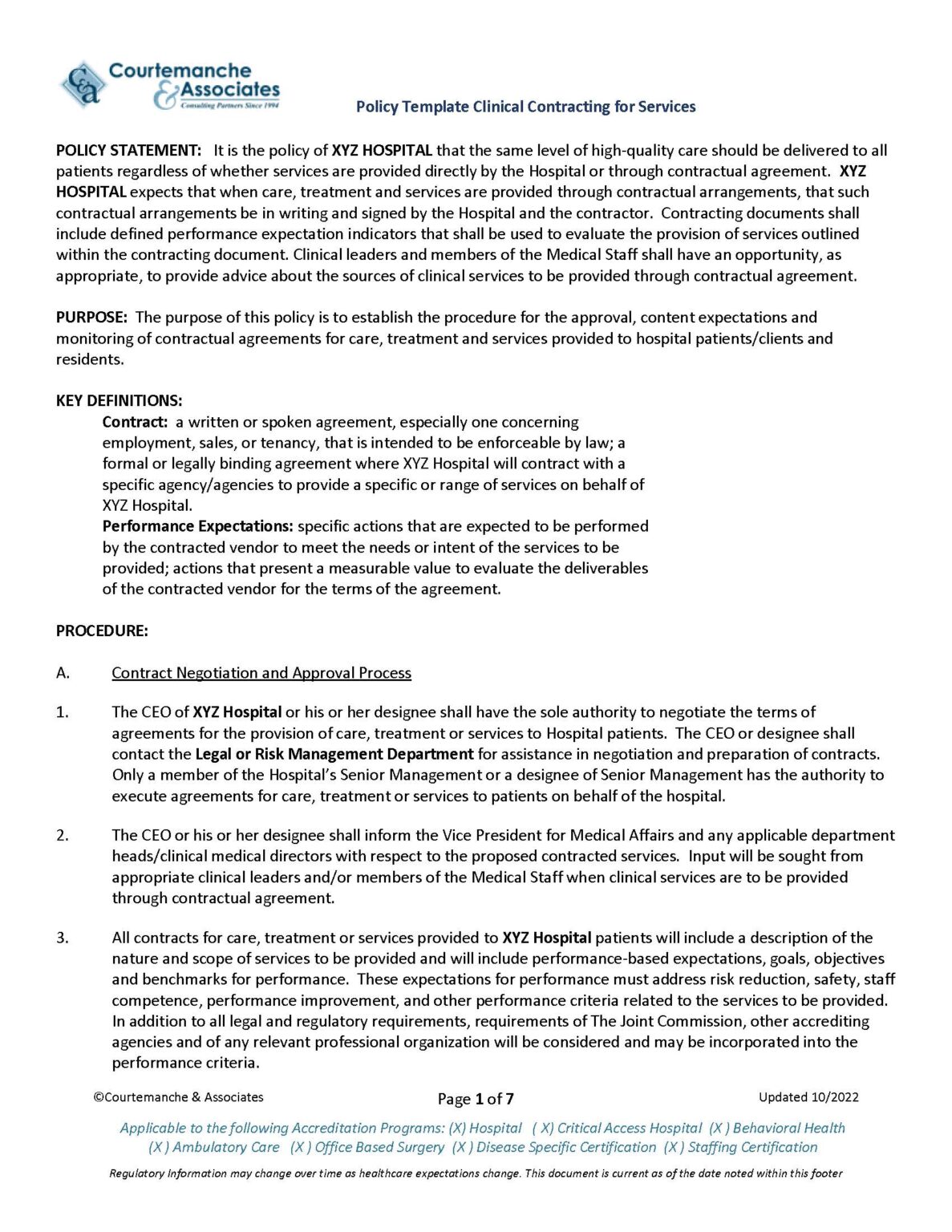 Policy Template Tool for Contracting - Care, Treatment & Services